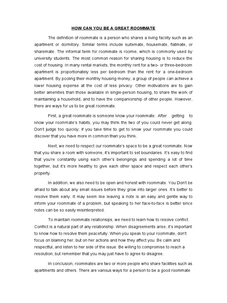 How Can You Be A Great Roommate | Download Free PDF | Roommate | Students