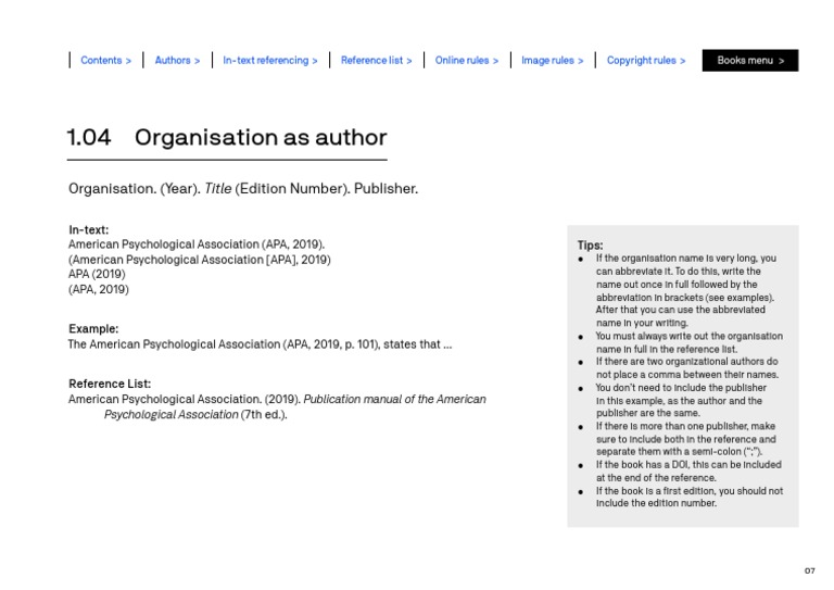 1.04 Organisation As Author: Organisation. (Year) - Title (Edition ...
