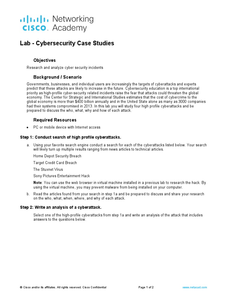 Cybersecurity Case Study Pdf Computer Security Security
