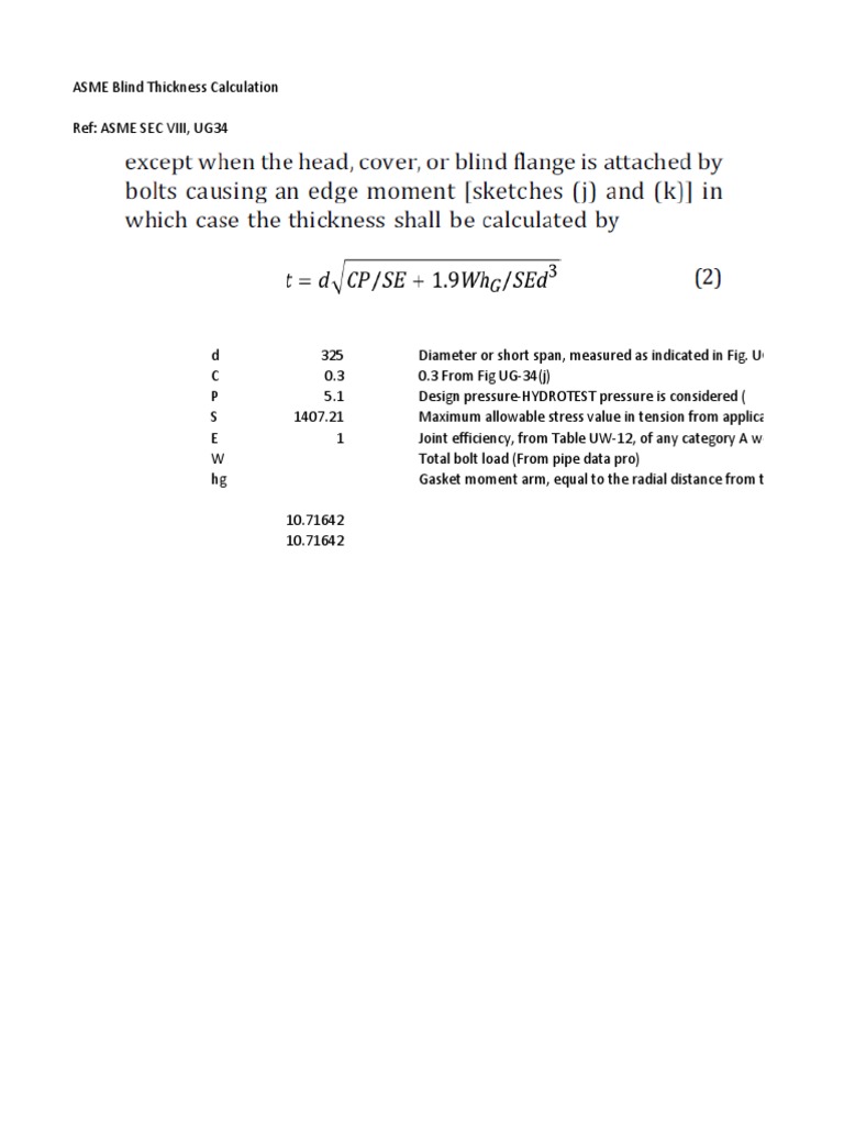 Calculating Blind Flange Thickness for Hydrostatic Testing Based on ...