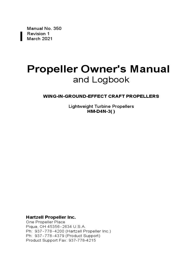 Propeller Owner's Manual: and Logbook | PDF | Propeller | Engines