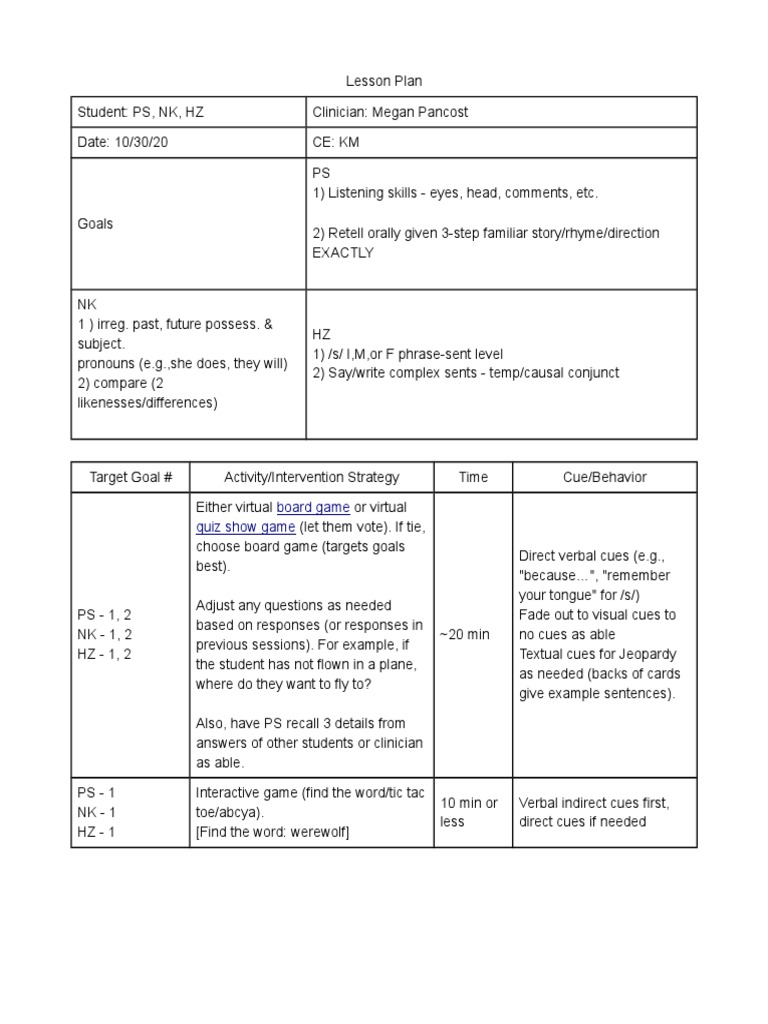 Child Lesson Plan | PDF | Syntax | Linguistics