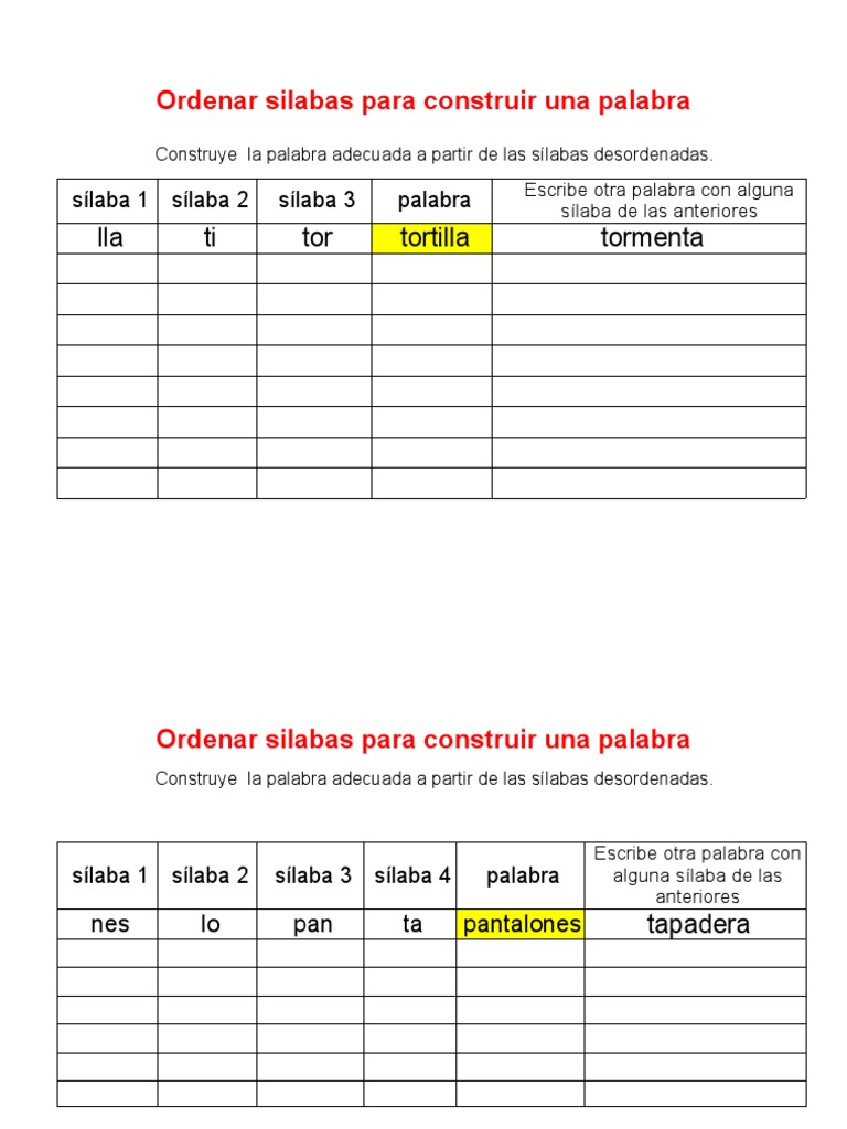 Construyendo palabras mediante la combinación de sílabas | PDF