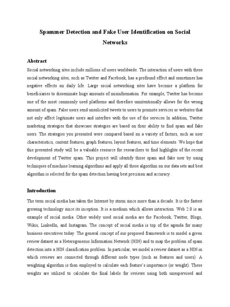 Spammer Detection And Fake User Identification On Social Networks Pdf