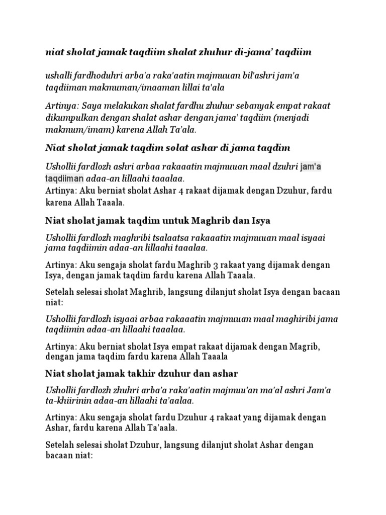 Niat Solat Jamak Qasar Pdf