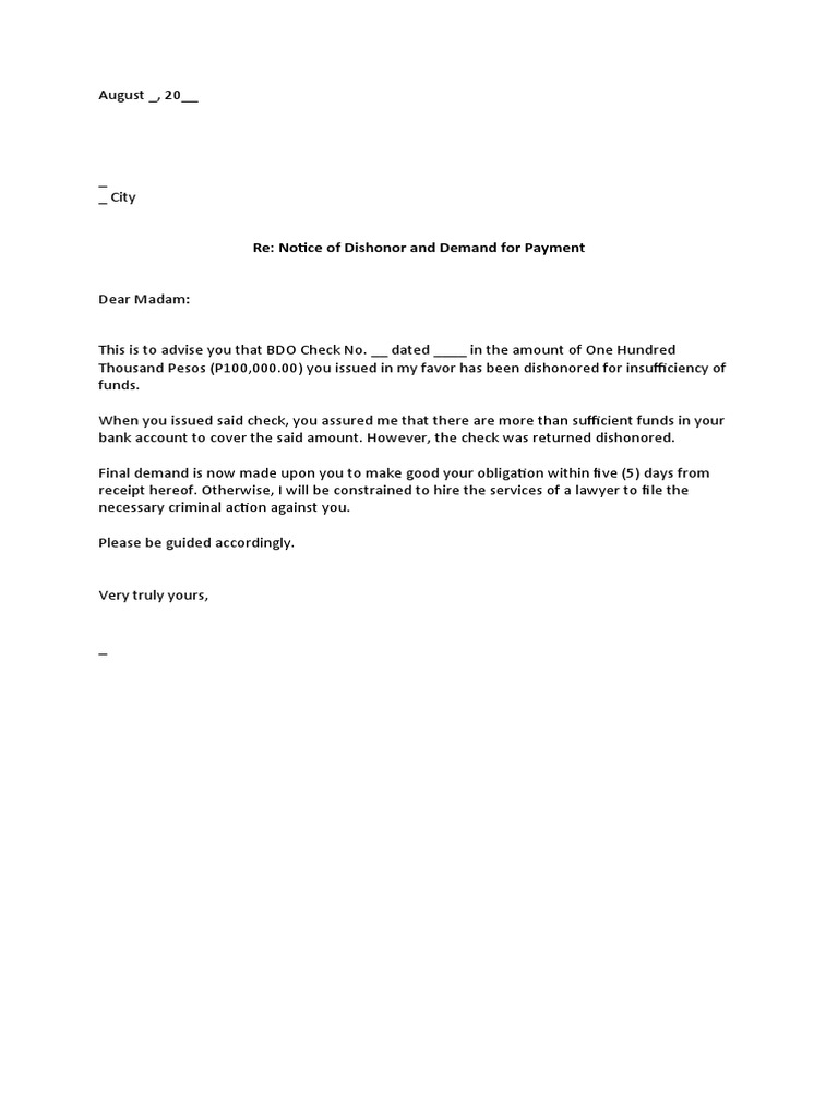 Notice of Dishonor and Demand for Payment | PDF | Business | Law