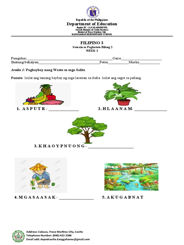 Filipino 3-Worksheet#2-Week 2-2ND Quarter | PDF
