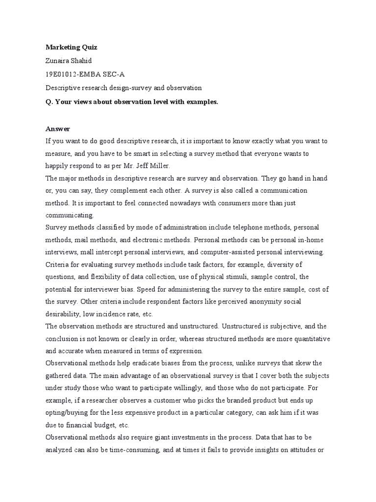 Descriptive Research for Marketers | PDF | Survey Methodology | Observation