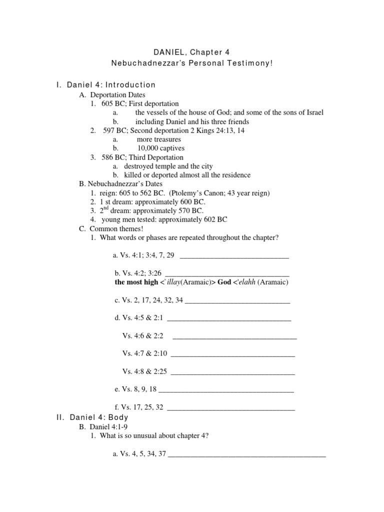 DANIEL, Chapter 4 Nebuchadnezzar's Personal Testimony! I. Daniel 4 ...