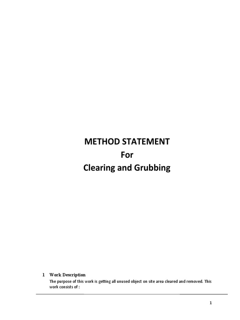Method Statement Clearing and Grubbing | PDF | Road | Road Transport