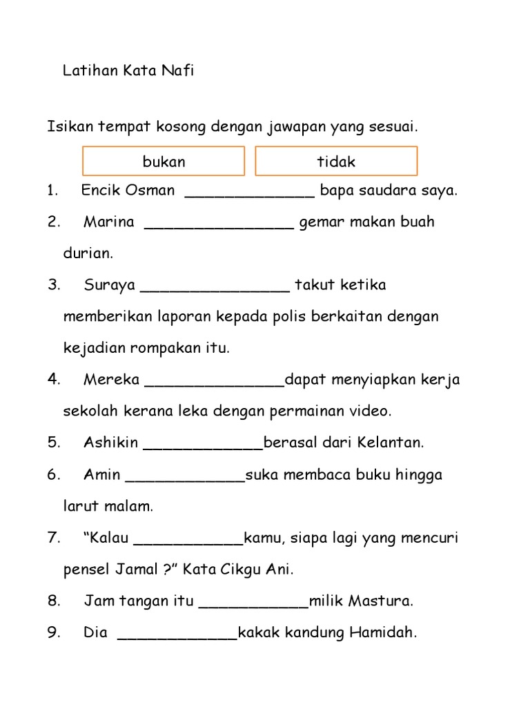 Latihan Kata Nafi | PDF