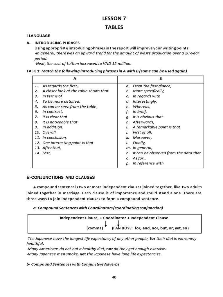 Lesson 7 Tables: I-Language A-Introducing Phrases | PDF | Verb ...
