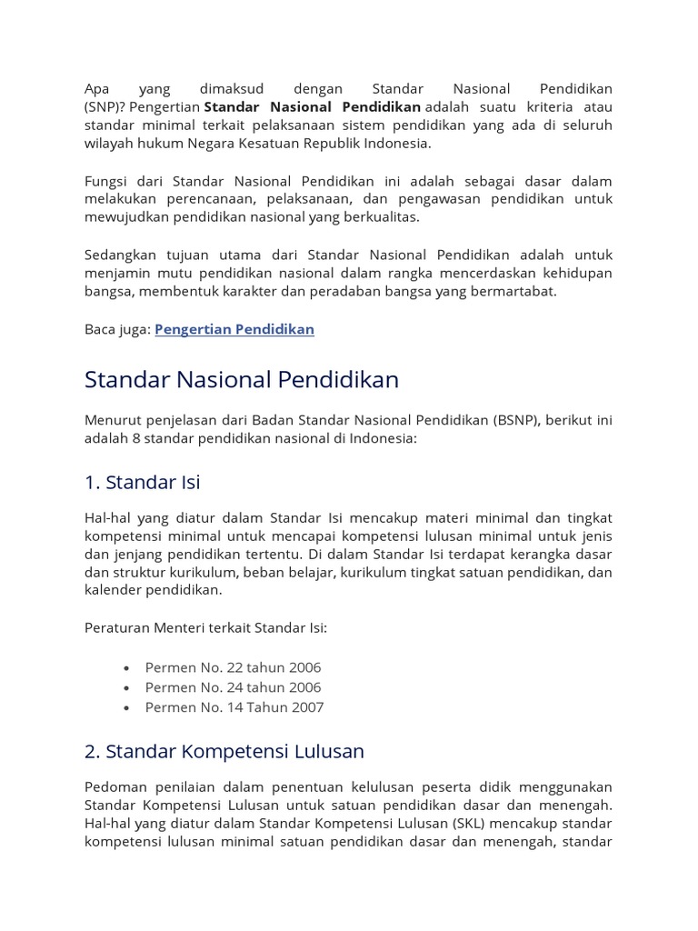 Pengertian Standar Nasional Pendidikan | PDF