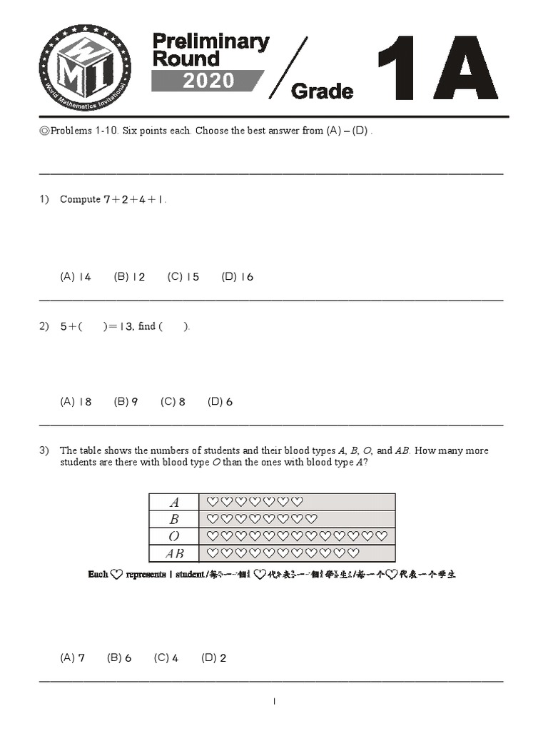 2020 WMI Prelim G01 Paper A | PDF