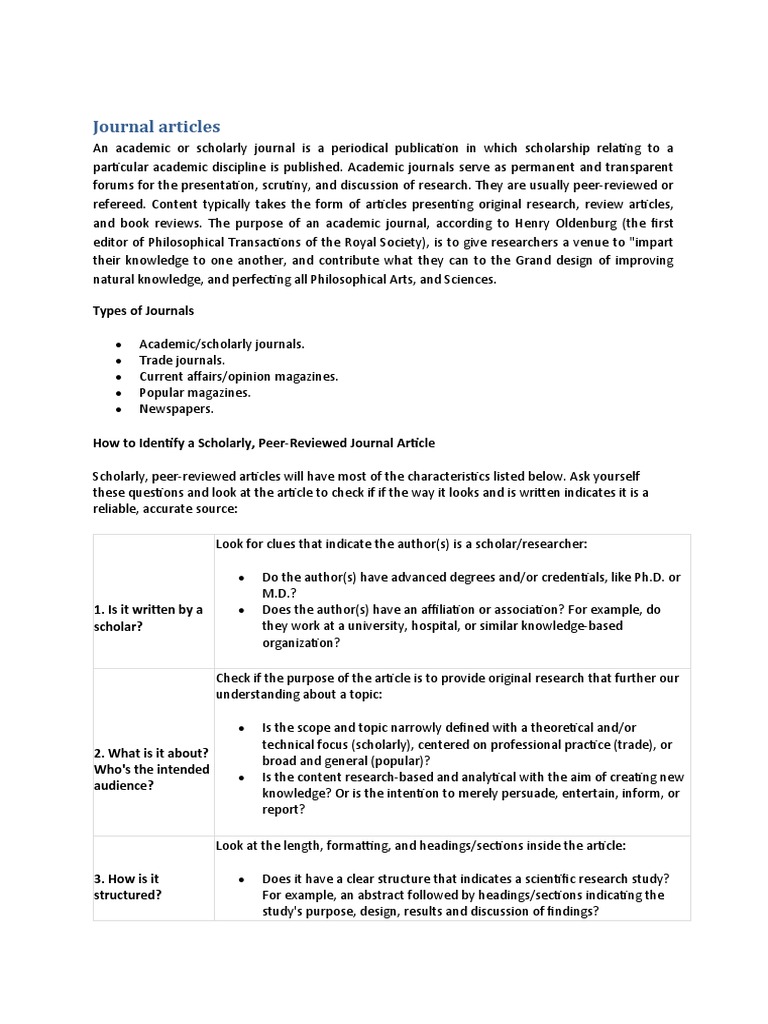 Journal Articles: Identifying Scholarly, Peer-Reviewed Sources | PDF ...