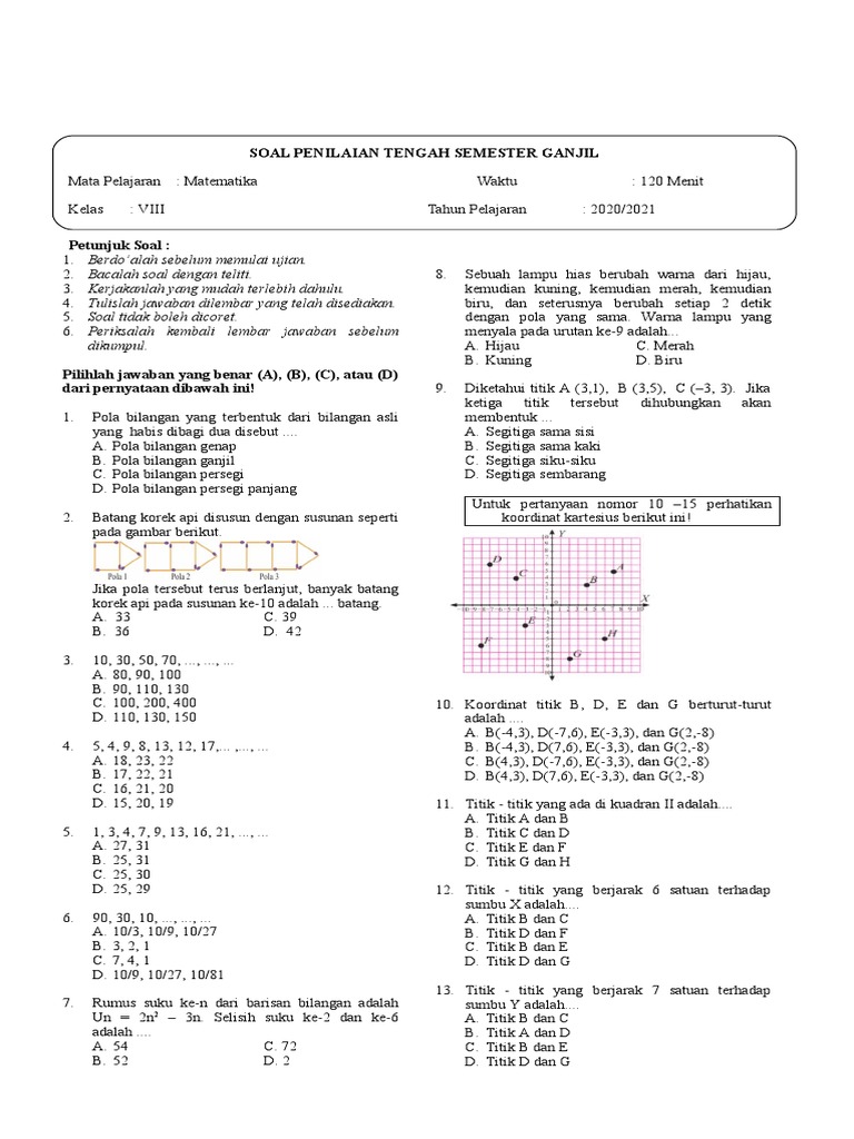 Soal Mid Matematika Kelas 8 Semester gANJIL | PDF | Metode & Bahan Ajar