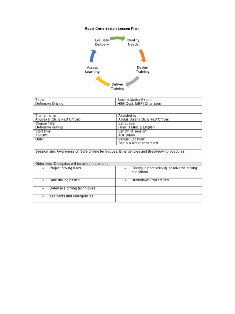 Defensive Driving Training Overview | PDF | Driving | Lesson Plan