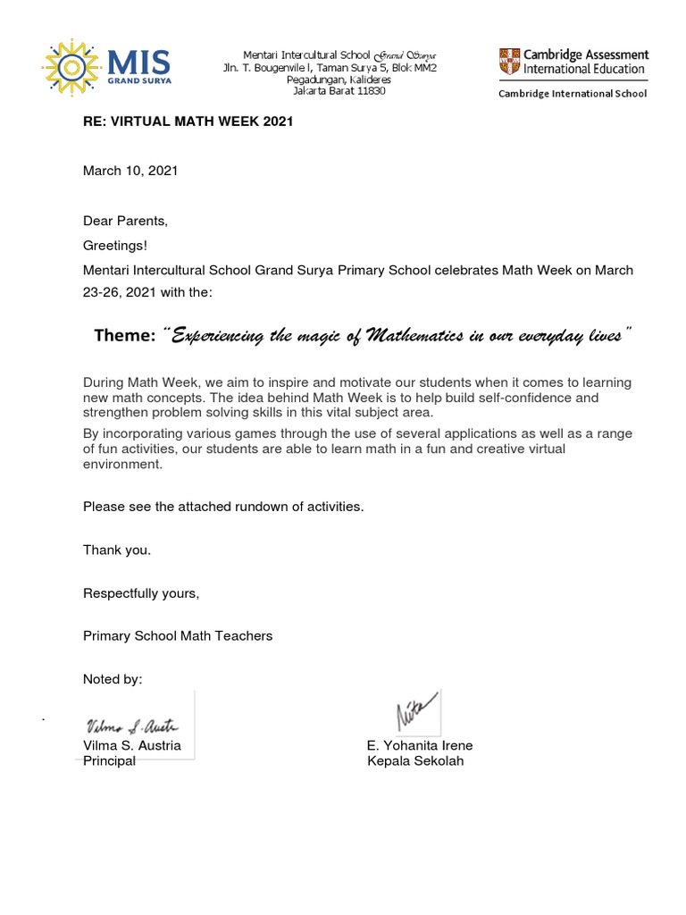 Virtual Math Week 2021 Activities | PDF | Teaching Mathematics | Teaching