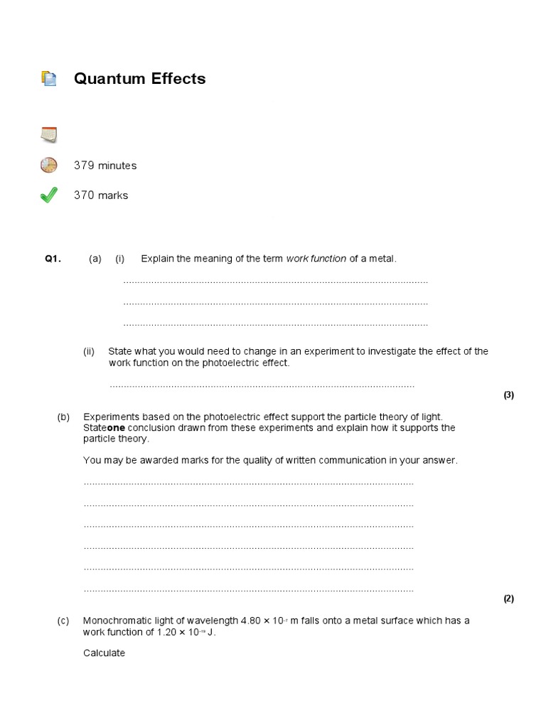 AS Quantum Effects | PDF | Photoelectric Effect | Electromagnetic Radiation