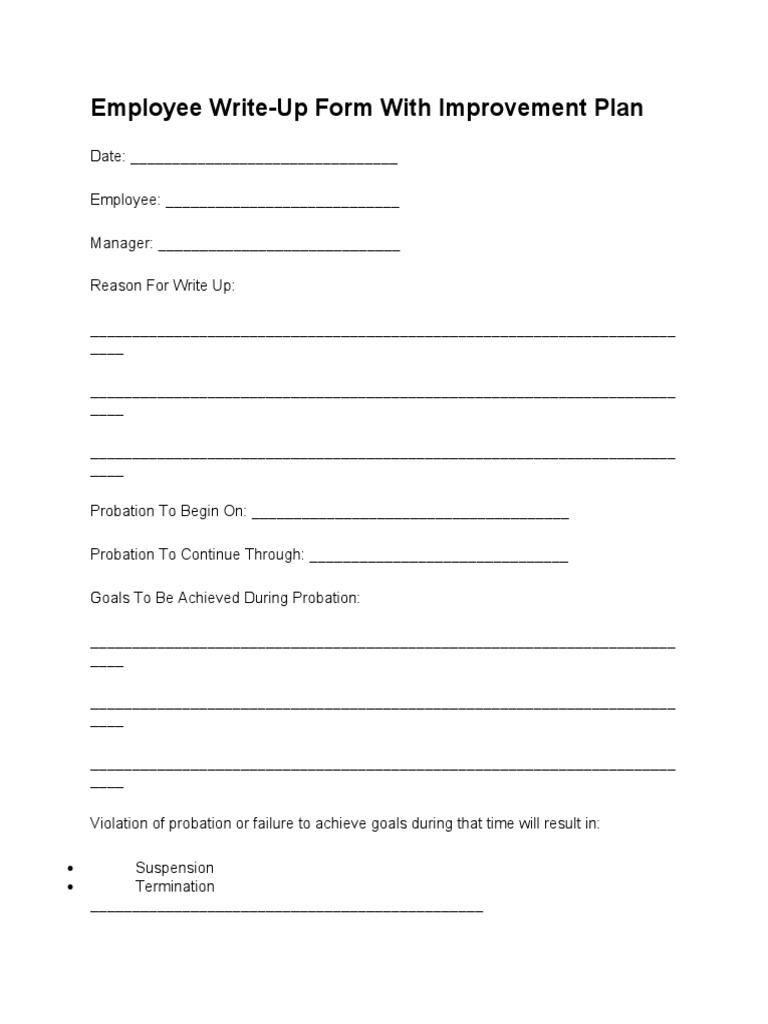 Employee Write-Up Form With Improvement Plan | PDF