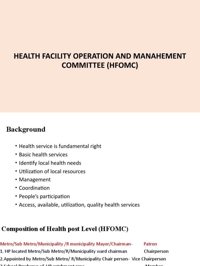 Guidelines for Establishing and Managing Health Facility Operation and ...
