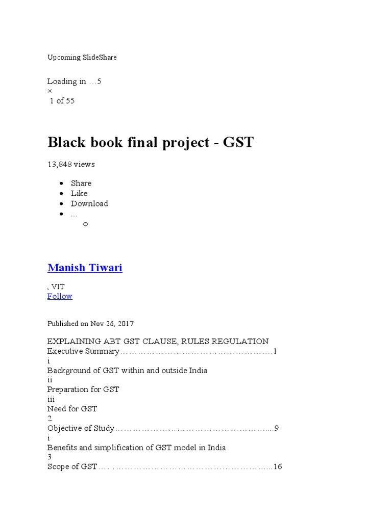 Black Book Final Project - GST: Manish Tiwari | PDF | Value Added Tax | Taxes