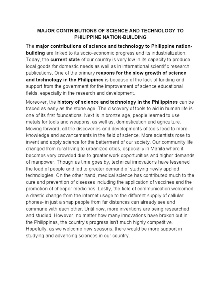 Major Contributions of Science and Technology To Philippine Nation | PDF