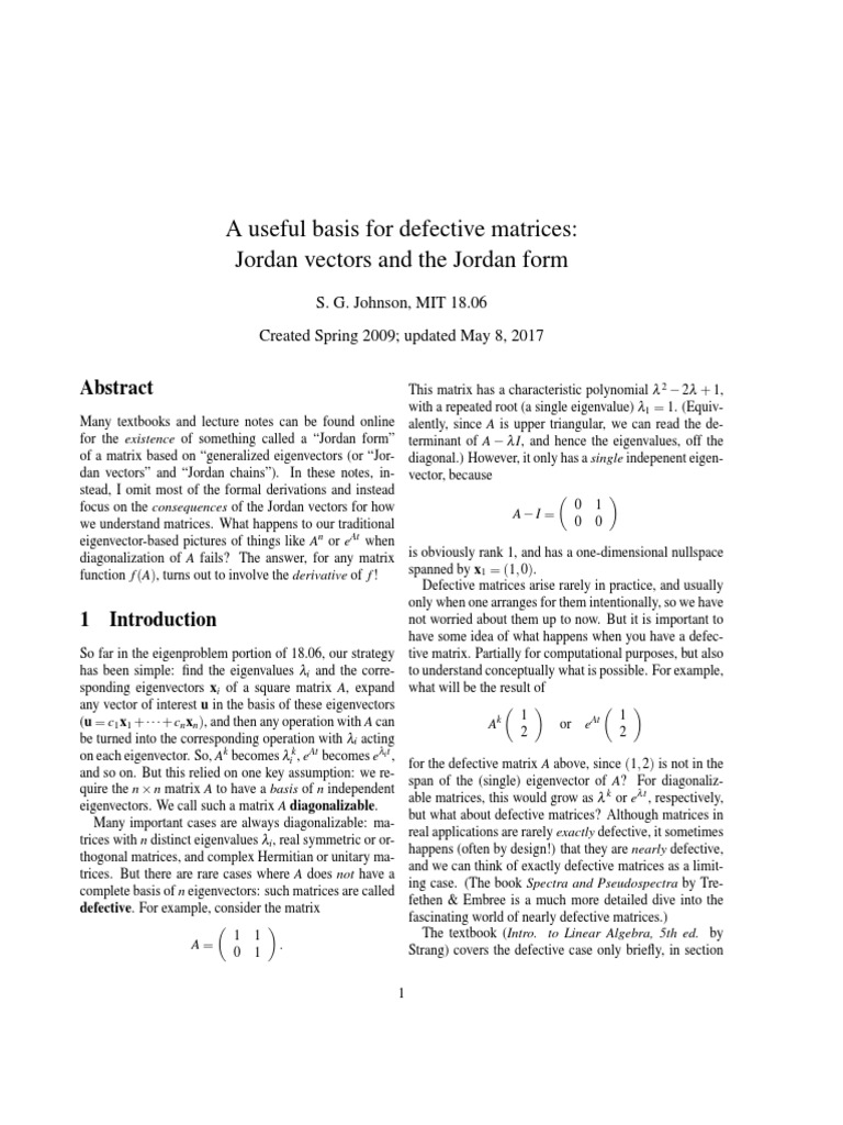 A Useful Basis For Defective Matrices: Jordan Vectors and The Jordan ...