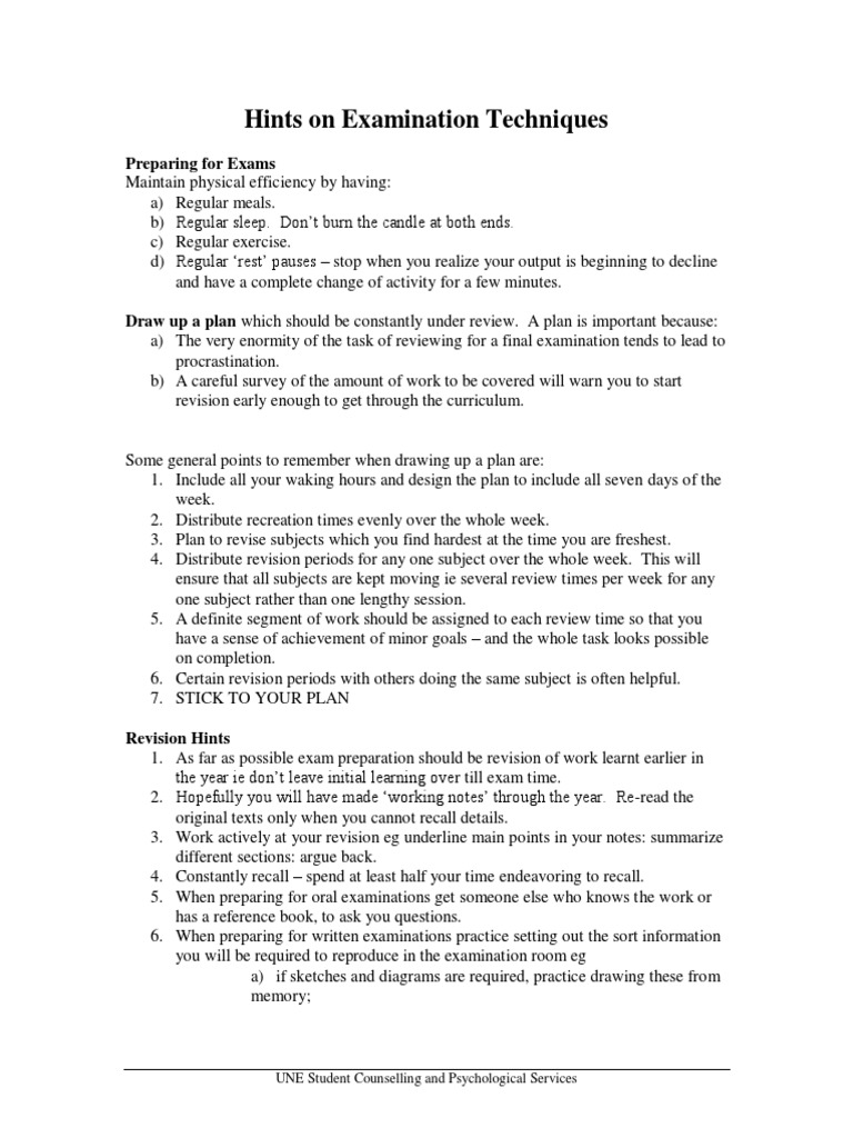 Hints On Examination Techniques | PDF | Test (Assessment) | Anxiety
