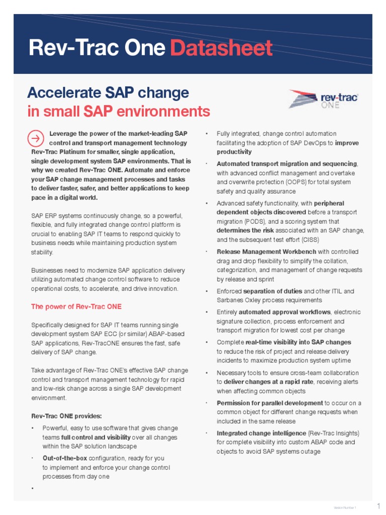 Rev-Trac One: Accelerate SAP Change | PDF | Automation | Outsourcing