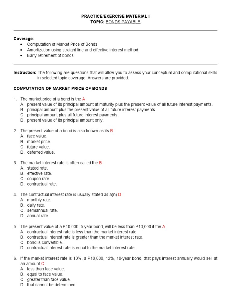 Bonds Exercises With Answers | PDF | Bonds (Finance) | Present Value