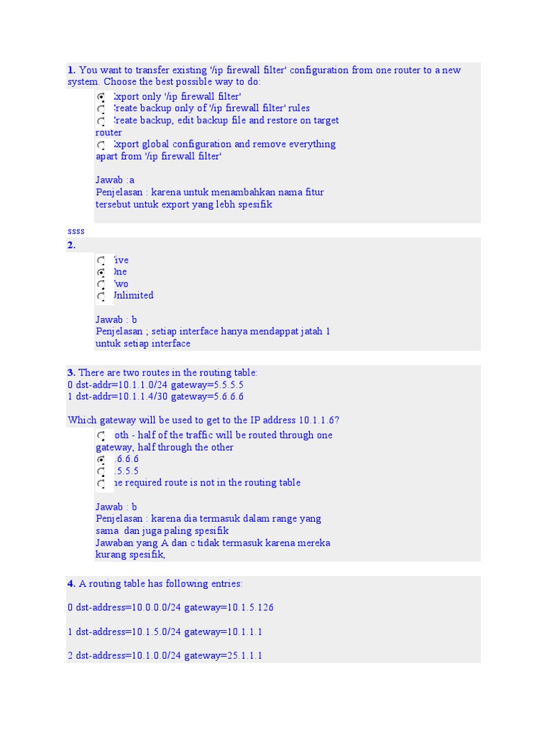 Soal Mtcna Pandu | PDF | Router (Computing) | Ip Address