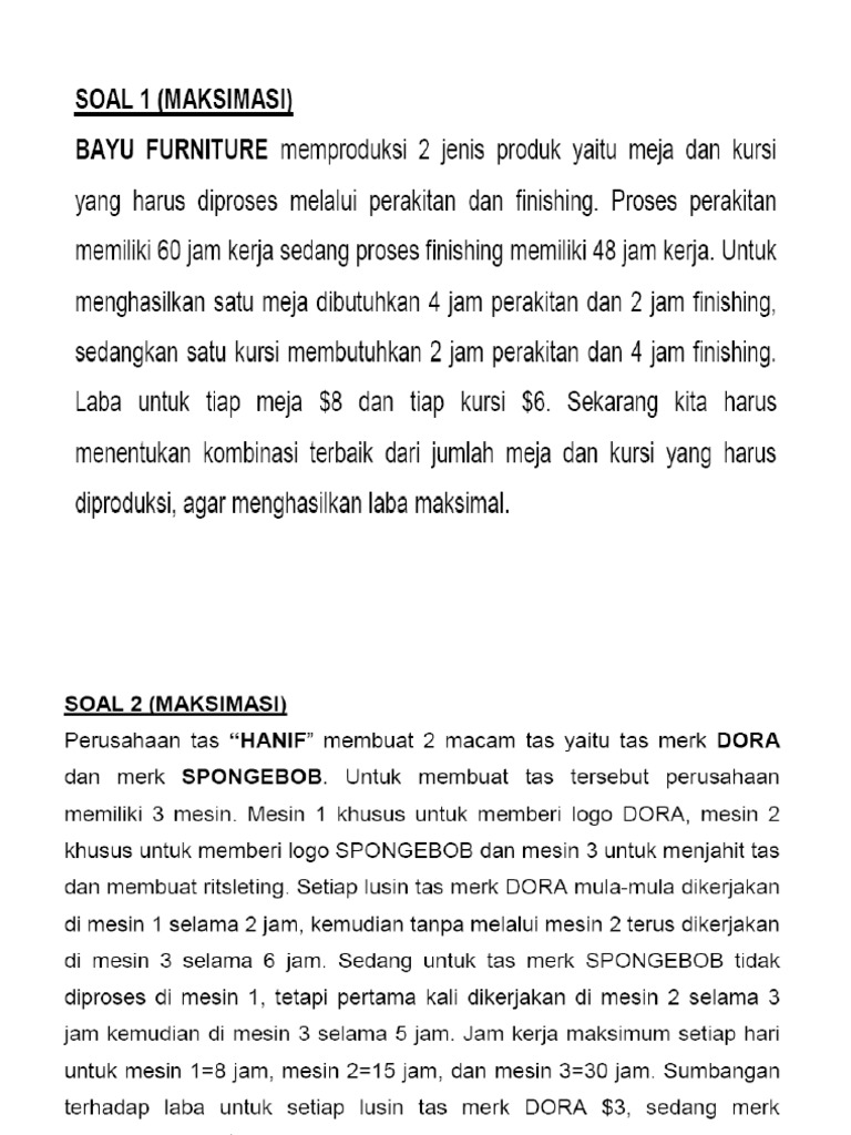 Contoh Soal Formulasi LP | PDF