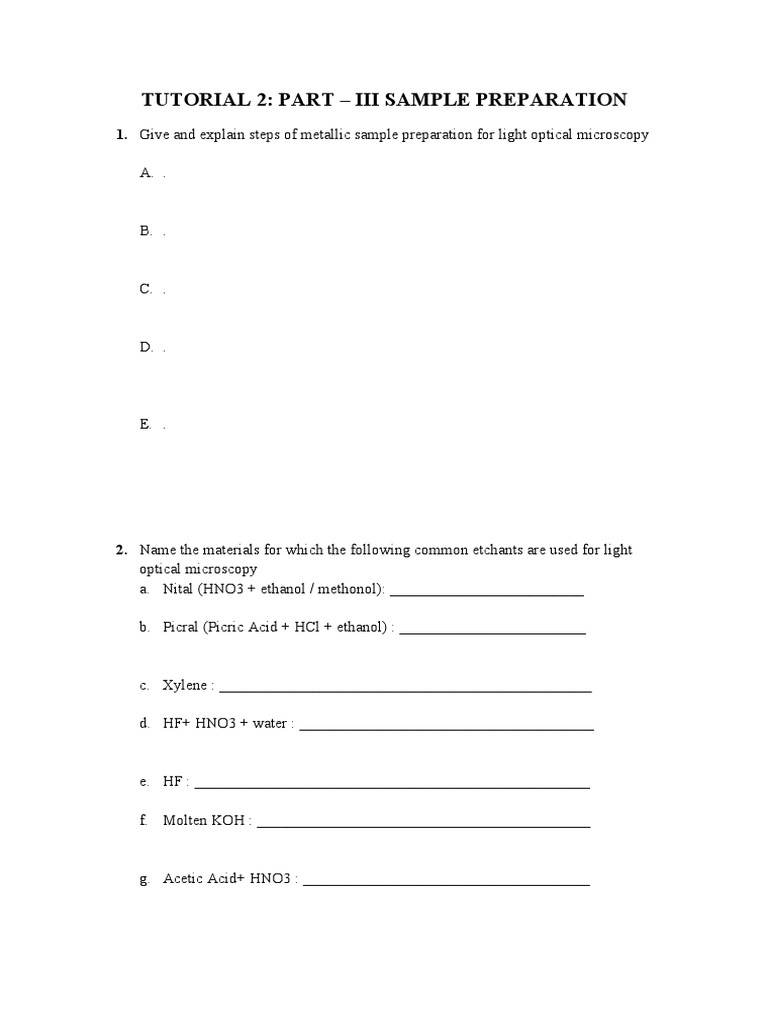 Tutorial 2: Part - Iii Sample Preparation | PDF