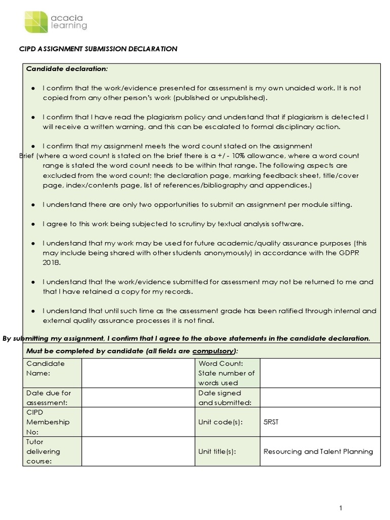 Cipd Assignment Submission Declaration Candidate Declaration | PDF ...