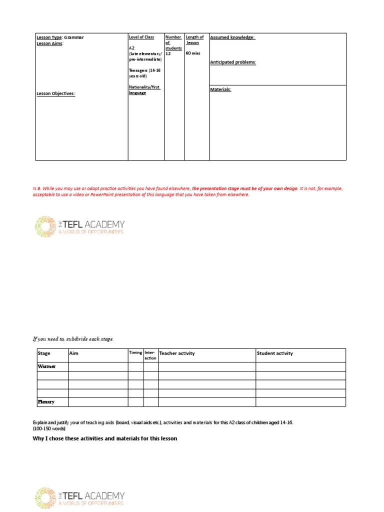 Lesson Plan Form and Paragraph | PDF