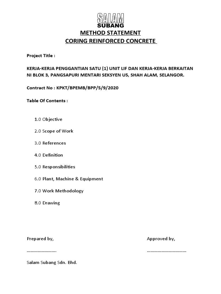 Concrete Coring Method Statement | PDF