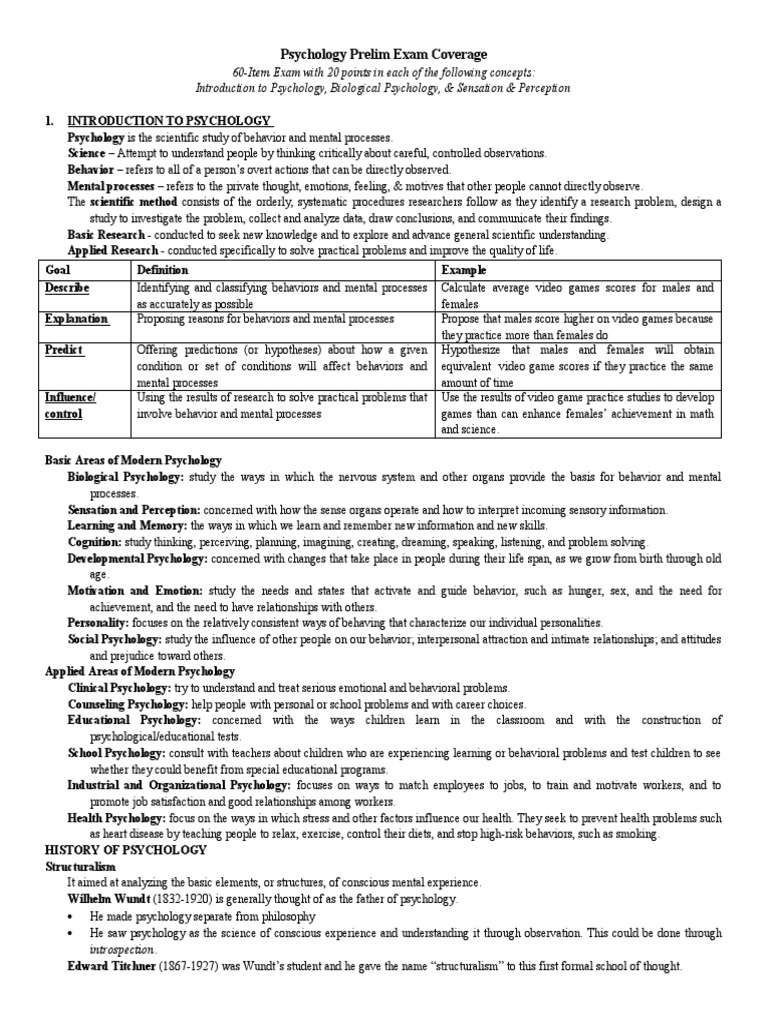 Psychology Prelim Outline Reviewer | PDF | Senses | Perception