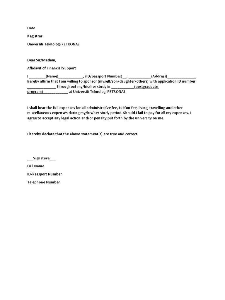 Sample of Letter of Affidavit | PDF