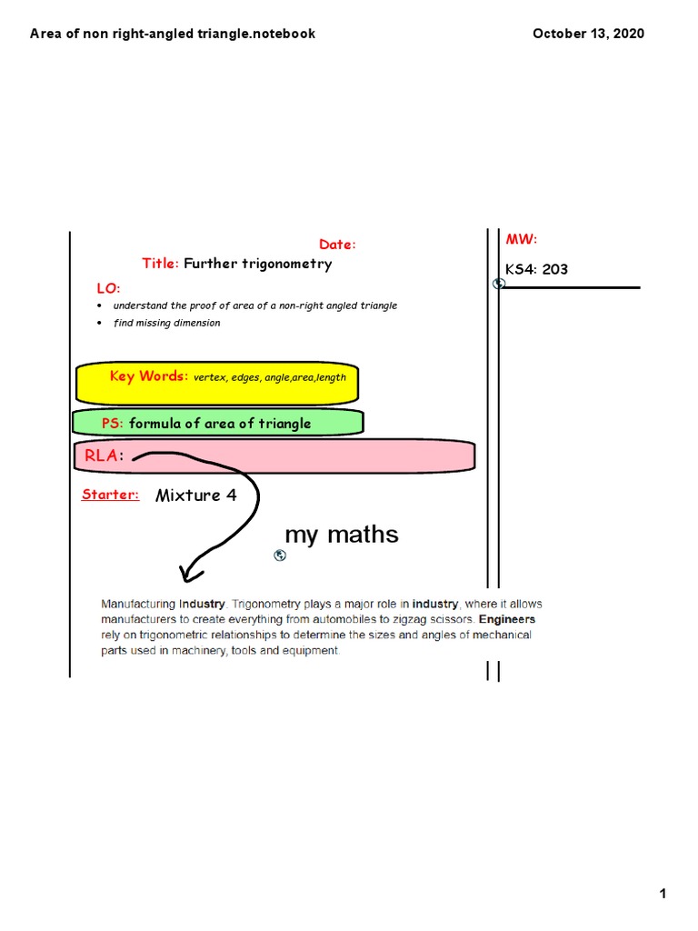 Lesson13Oct - Area of Non Right-Angled Triangle - Yr11 | PDF | Teaching ...