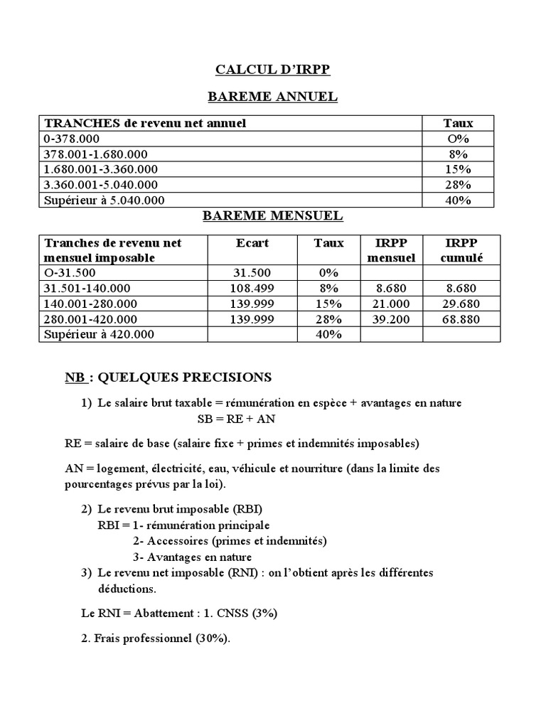 Barème et Calcul de l'IRPP 2025 | PDF