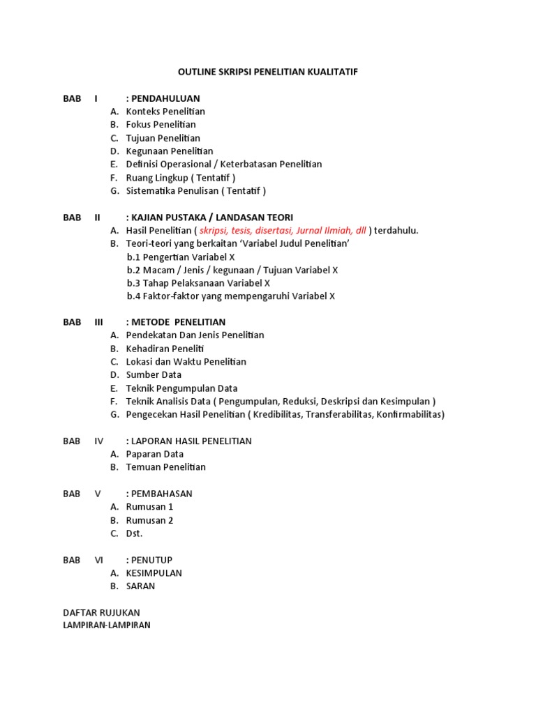 1-Outline Skripsi Penelitian Kualitatif | PDF