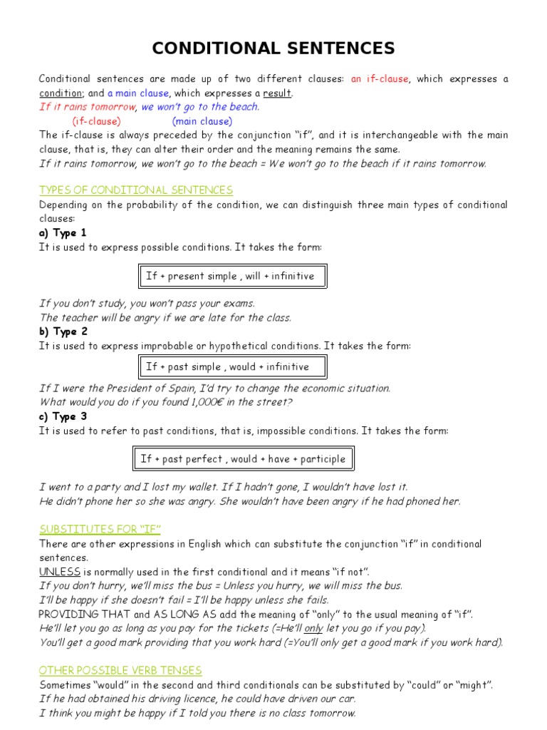 Conditional Sentences 1º Bachillerato | PDF