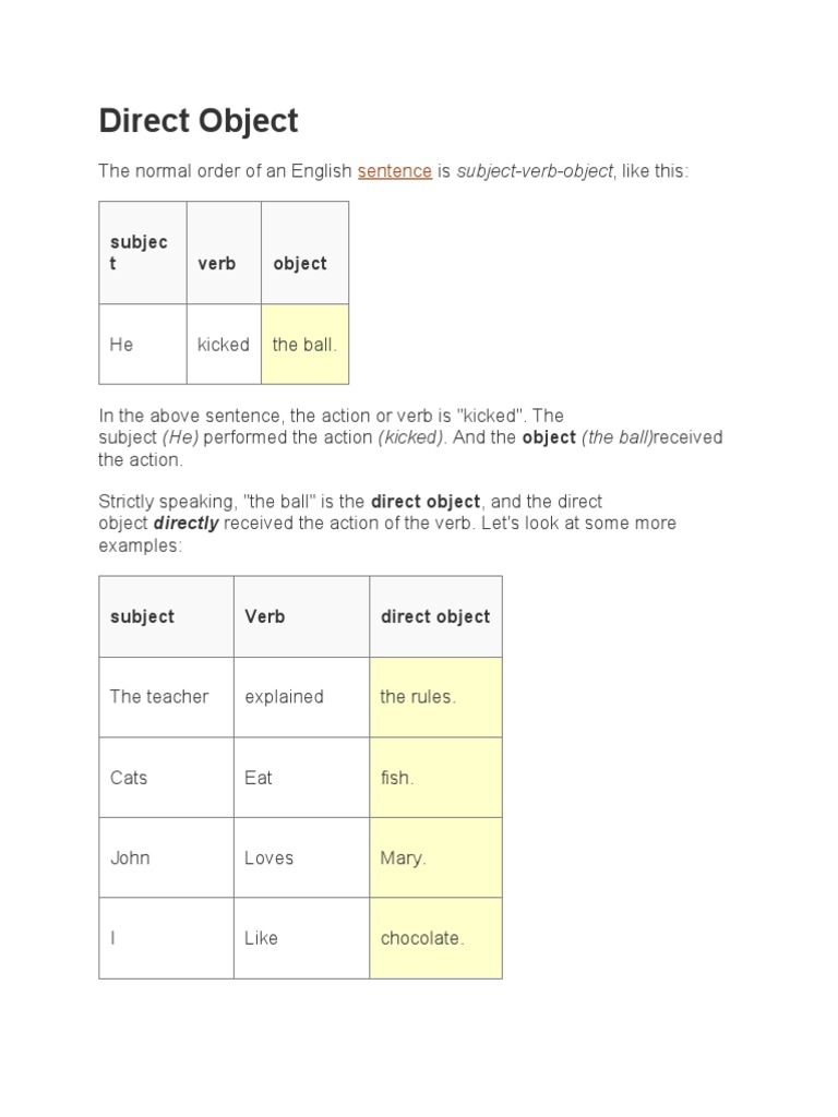 Direct Object: Subjec T Verb Object | PDF | Verb | Subject (Grammar)