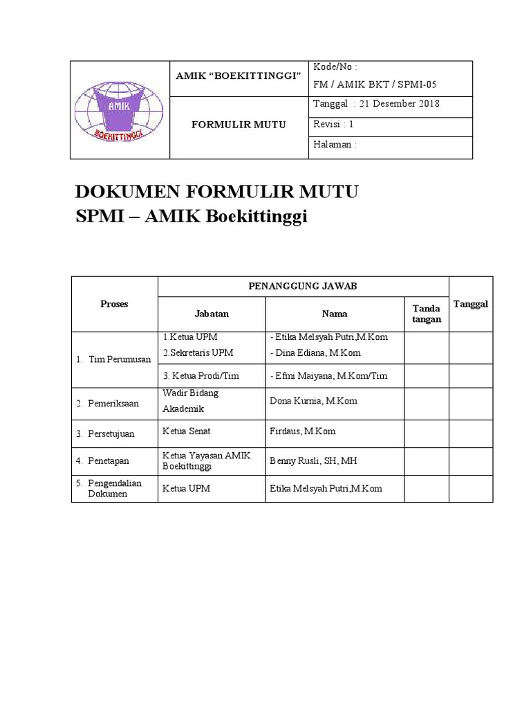 FORMULIR MUTU Fix | PDF
