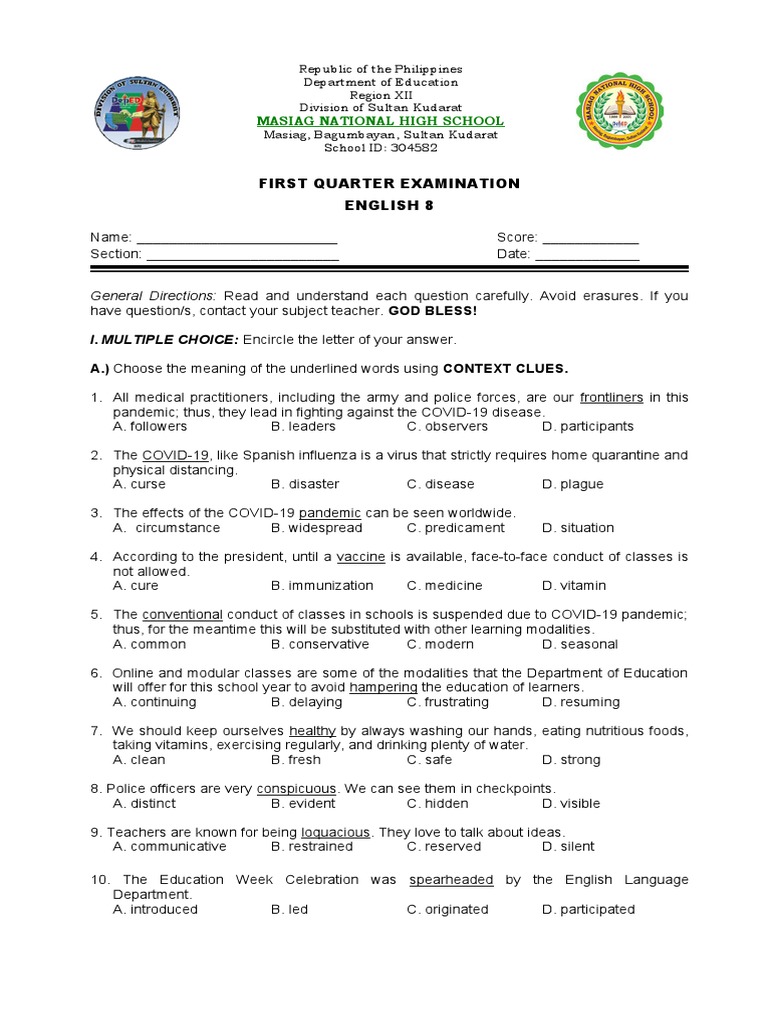Sample Summative Test | PDF | Pandemic | Wellness