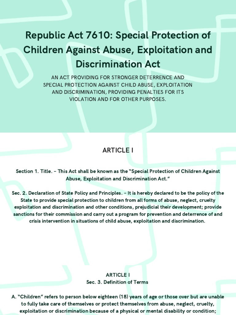Republic Act 7610: Special Protection of Children Against Abuse ...