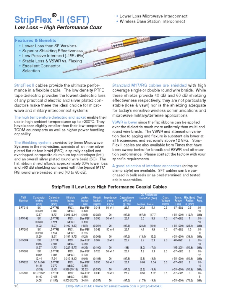 Stripflex - Ii (SFT) : Low Loss - High Performance Coax | PDF | Coaxial ...
