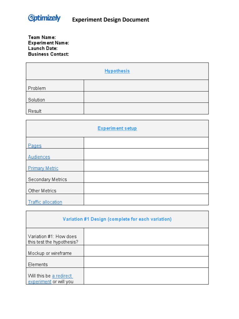 Optimizely - Experiment Design Template | PDF