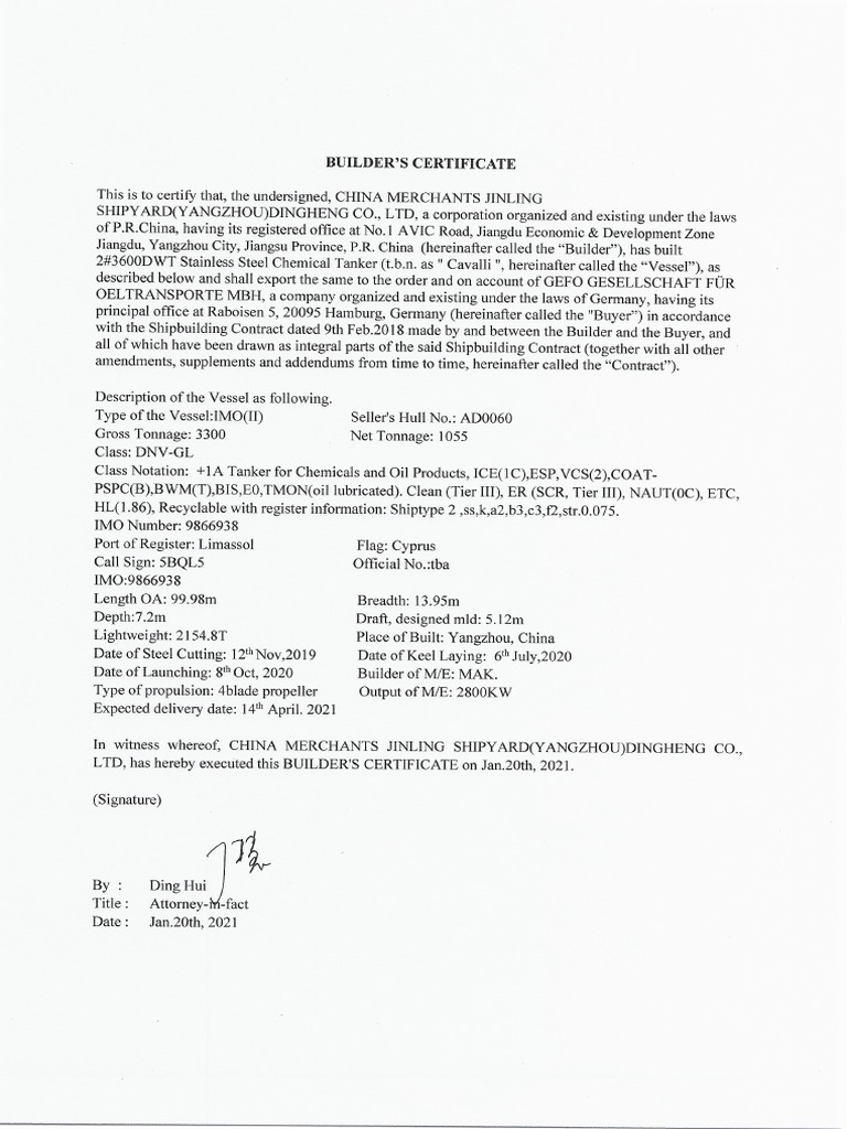 Builder Certificate | PDF